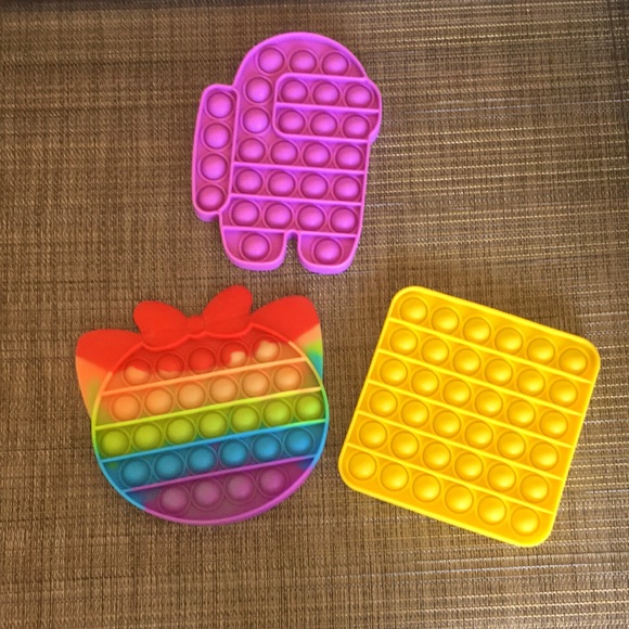 Toys | 3 Fidget Pop It Set Among Us Yellow Square Rainbow Hello Kitty ...